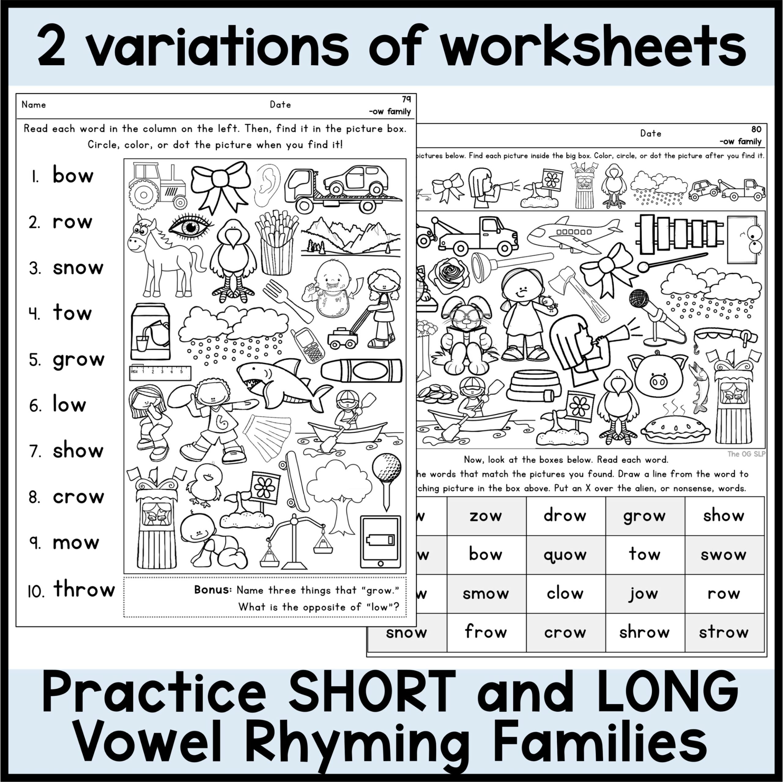 "I Spy" Coloring Pages Rhyming Word Families - Short and Long Vowels ...