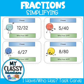 Simplifying Fractions Task Cards-I Have/Who Has? | Made By Teachers