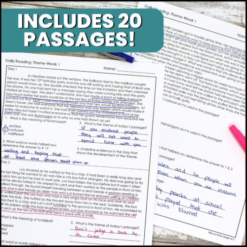 Theme Reading Comprehension Passages ELA Bell Ringers Morning Work ...