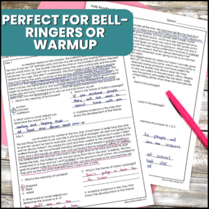 Theme Reading Comprehension Passages ELA Bell Ringers Morning Work ...