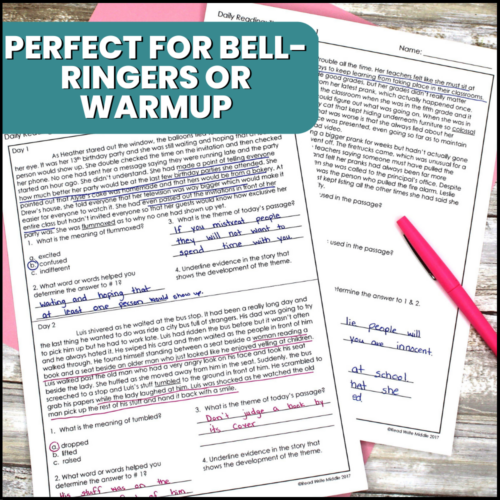 Theme Reading Comprehension Passages ELA Bell Ringers Morning Work ...