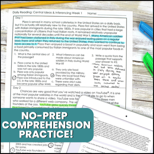 Daily Reading Comprehension Passages ELA Bell Ringers Morning Work Warm ...
