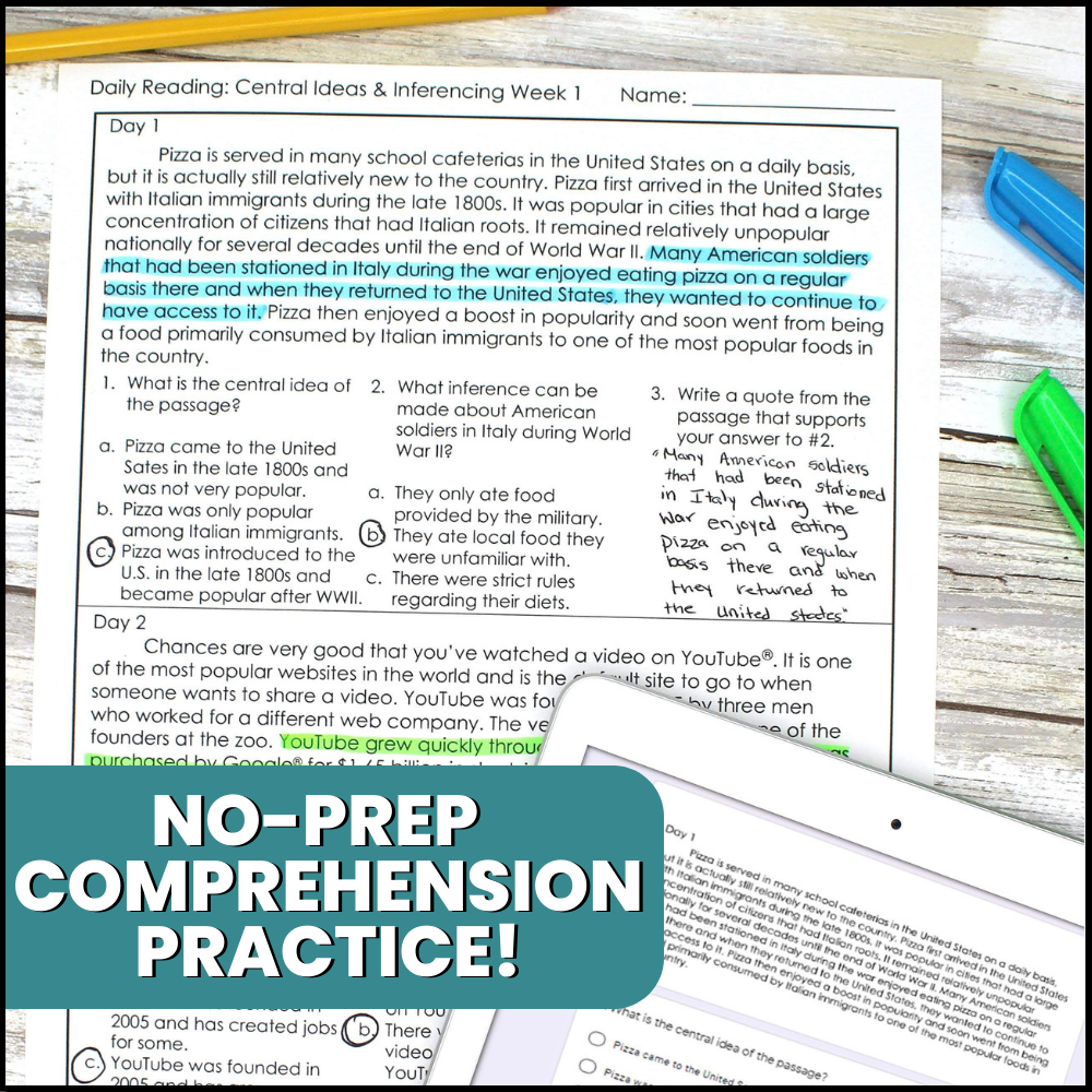 Daily Reading Comprehension Passages ELA Bell Ringers Morning Work Warm ...