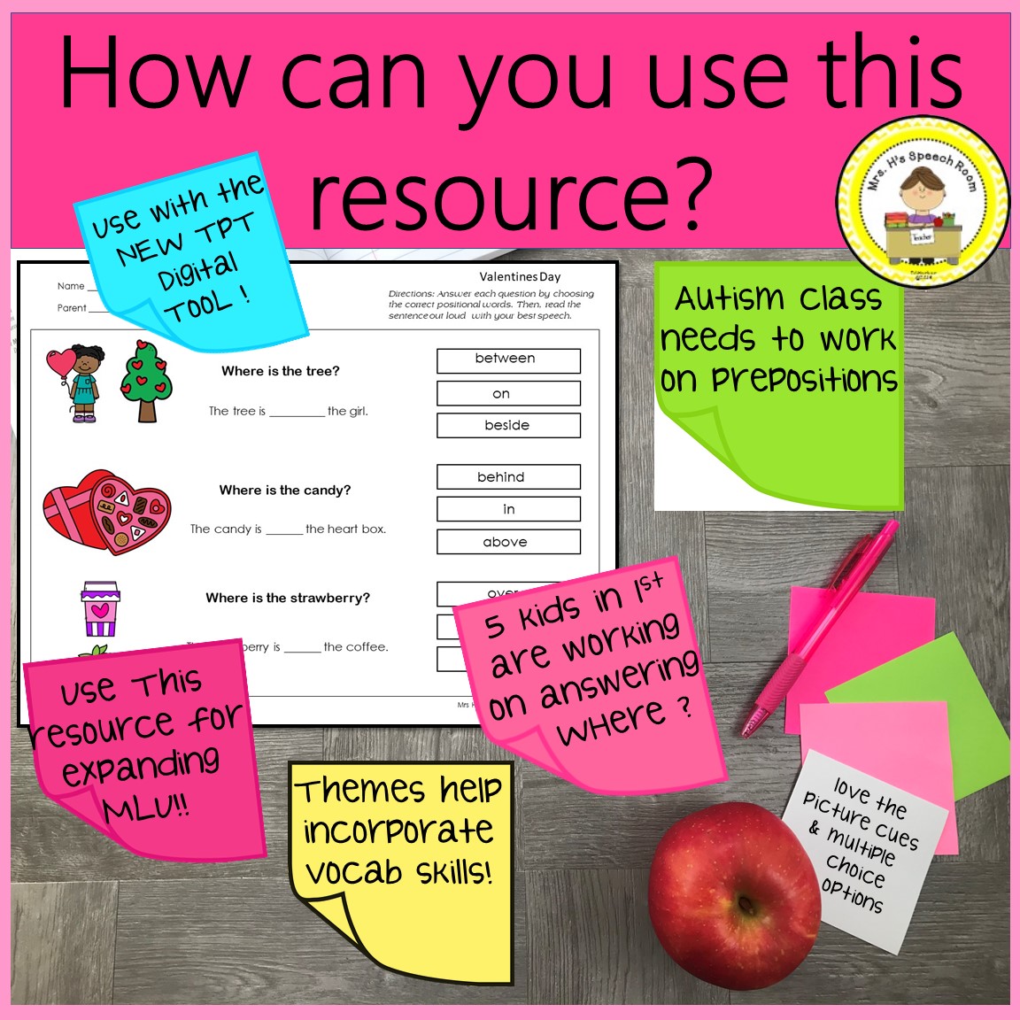 Prepositions in Speech Therapy with February Themes | Made By Teachers