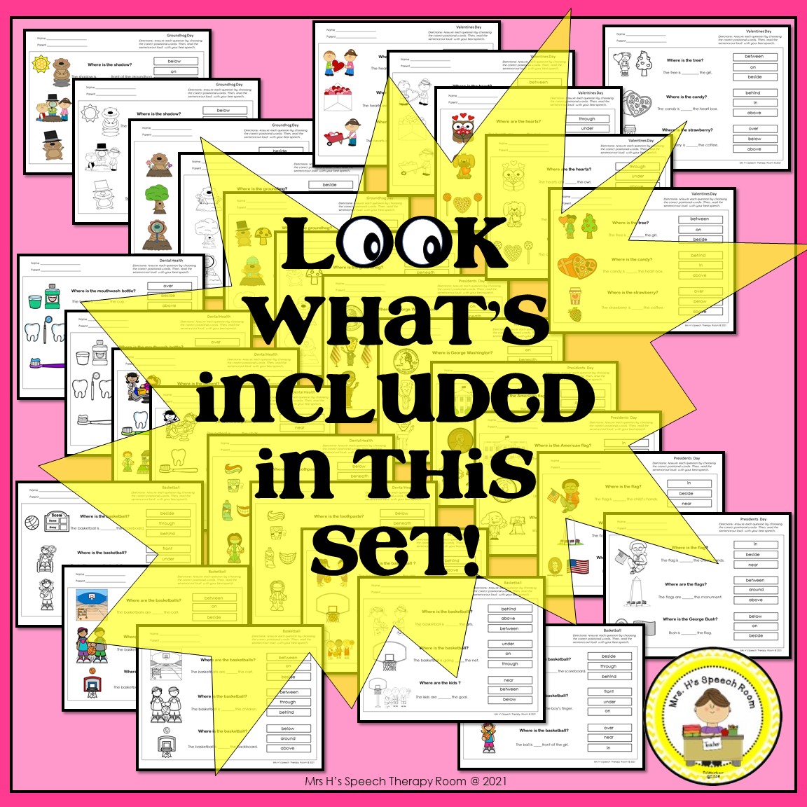 Prepositions in Speech Therapy with February Themes | Made By Teachers