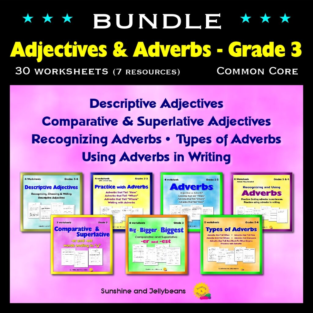 Adjectives and Adverbs - Grade 3 BUNDLE - 30 worksheets - Great ...