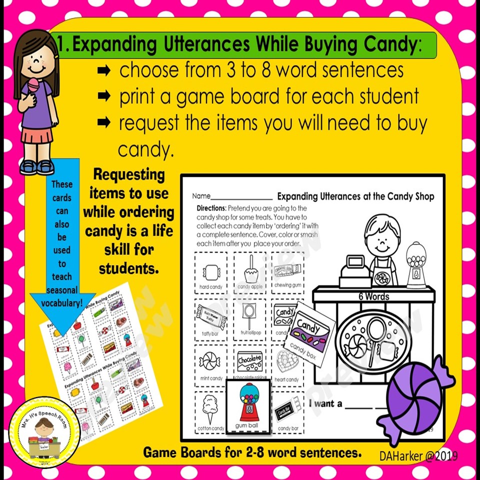 Expanding Utterances in Speech Therapy- Valentine's Day Candy Theme ...