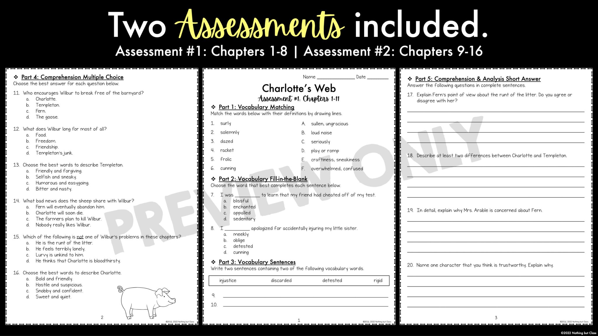 Charlotte's Web Novel Study Unit | Comprehension Questions with ...