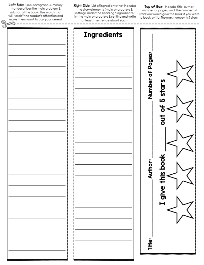 Cereal Box Book Report Template: Project Directions, Rubric & Example ...