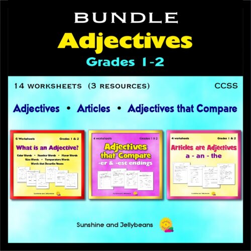 Adjectives BUNDLE - adjectives, articles, -er, -est - 14 worksheets ...