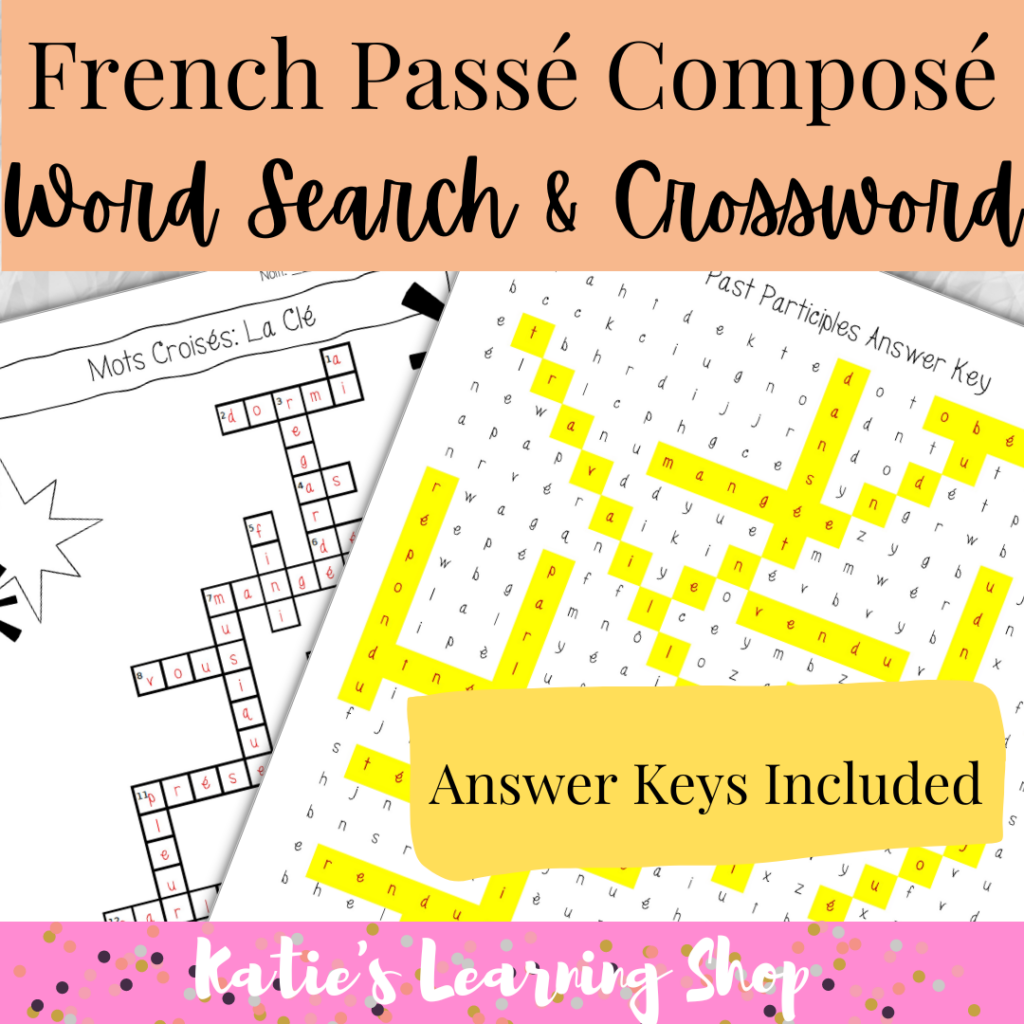 French Passé Composé Crossword and Word Search | Made By Teachers