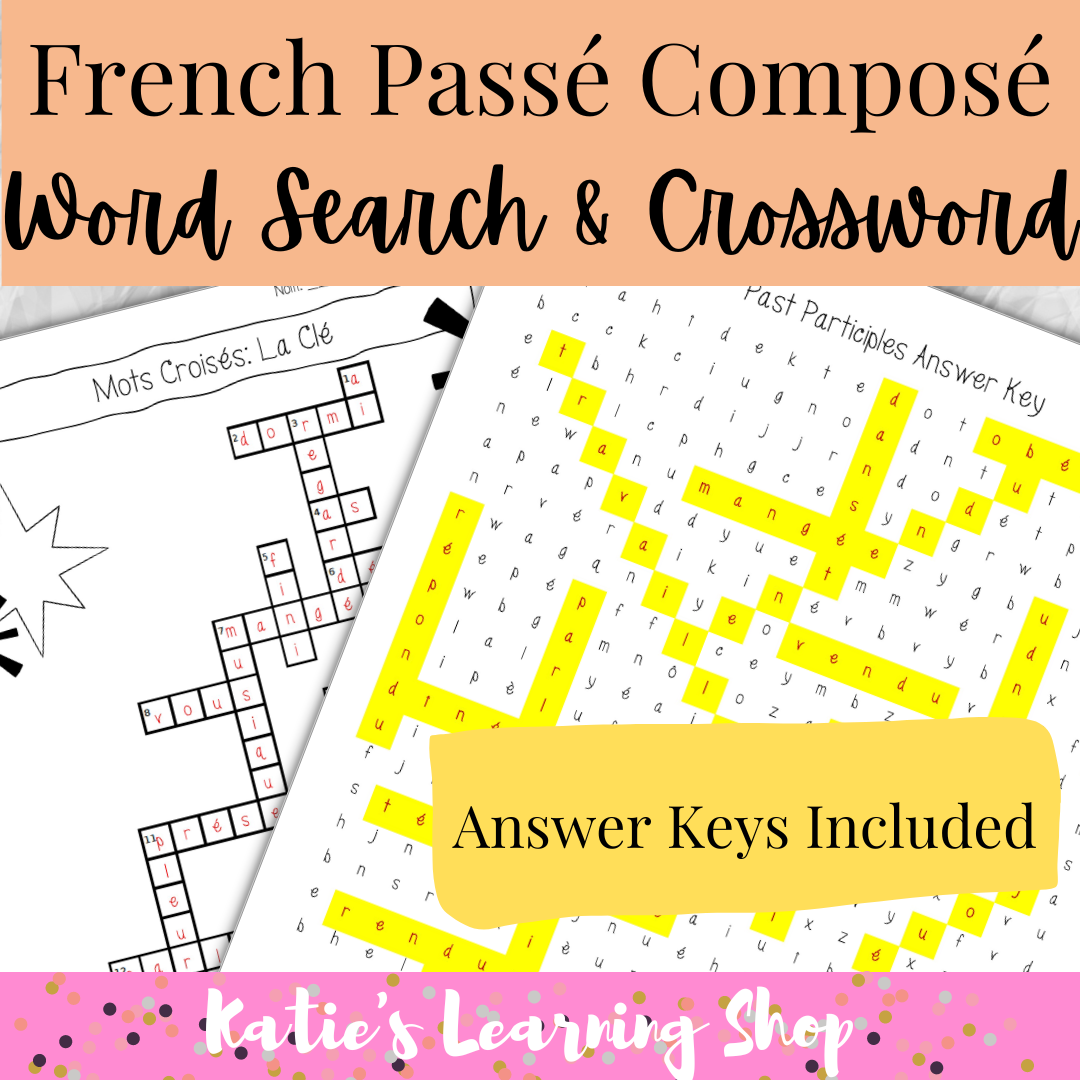 French Passé Composé Crossword and Word Search | Made By Teachers