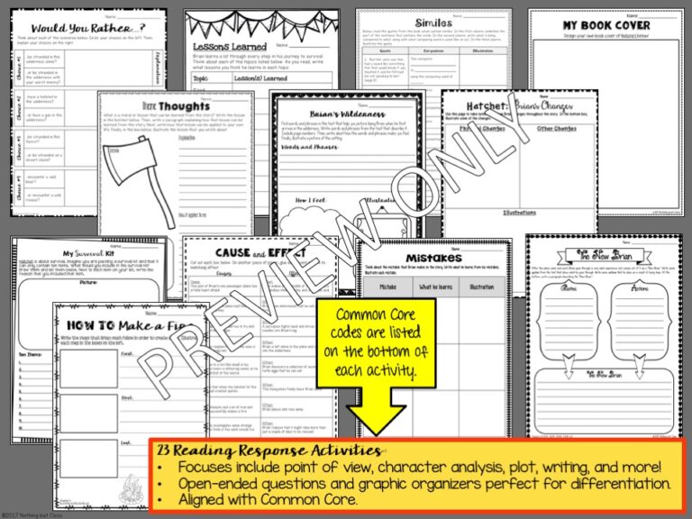 Hatchet Novel Study Unit | Comprehension Questions with Activities and ...