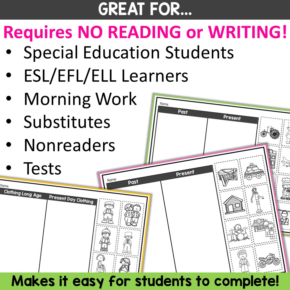 Life Long Ago and Today Sorting Worksheets | Made By Teachers