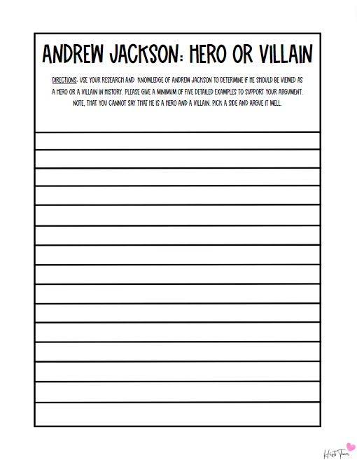 Andrew Jackson: Hero or Villain Activity | Made By Teachers