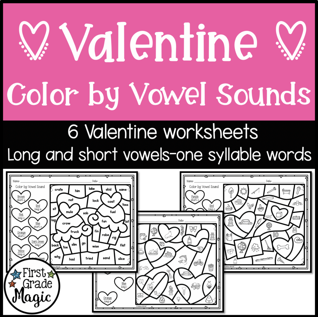 Valentine's Day Color by Long and Short Vowel Sounds | Made By Teachers
