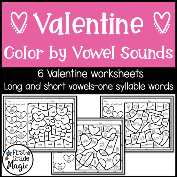Valentine's Day Color by Long and Short Vowel Sounds | Made By Teachers