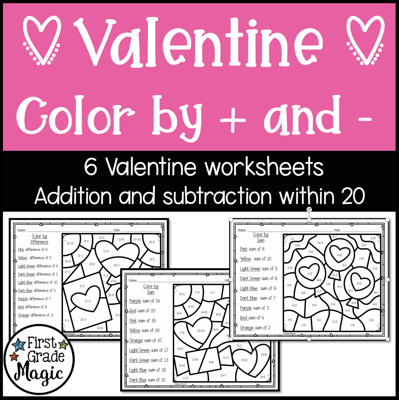 Valentine's Day Color by Addition and Subtraction | Made By Teachers