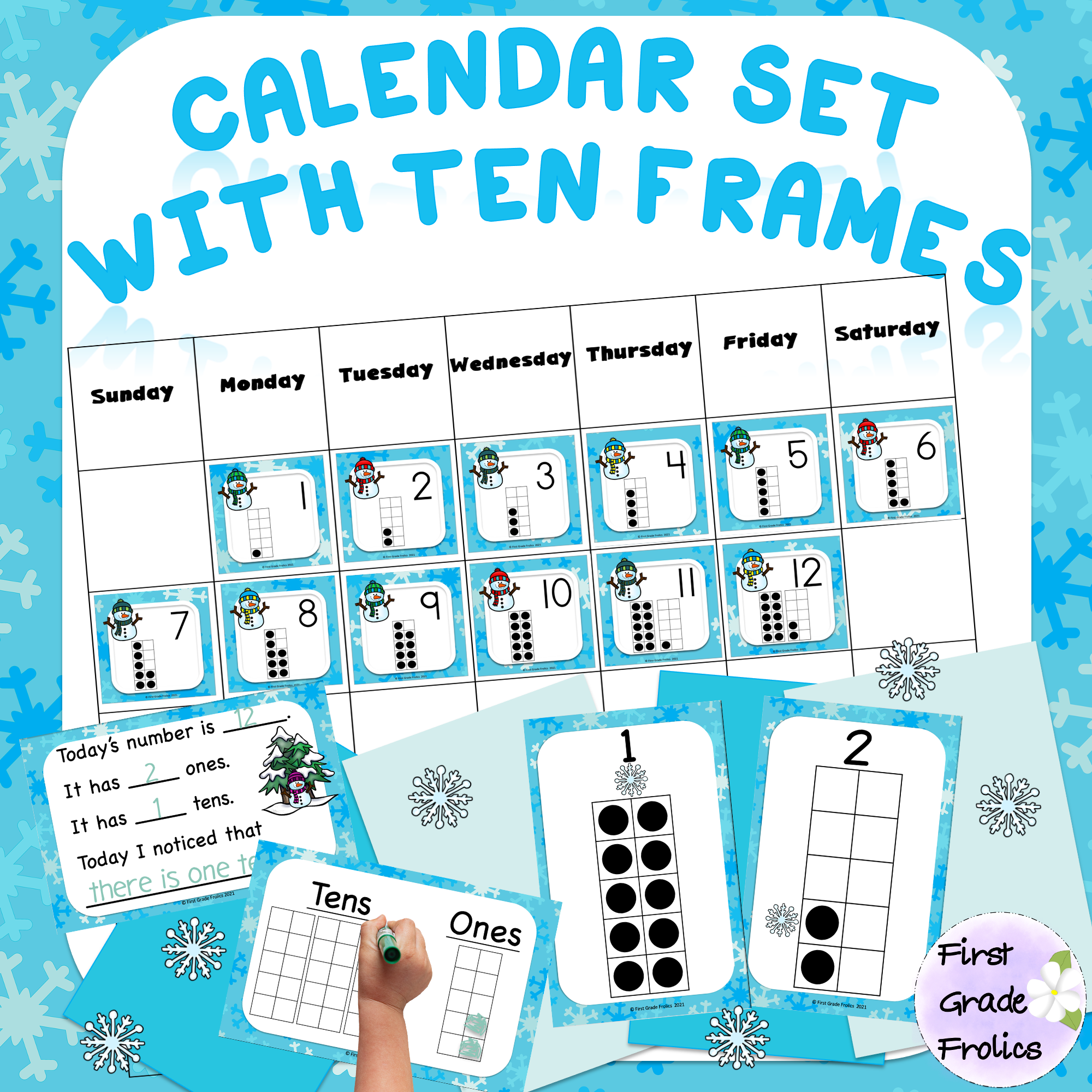 Snowman Calendar Pieces with Ten Frames | Made By Teachers