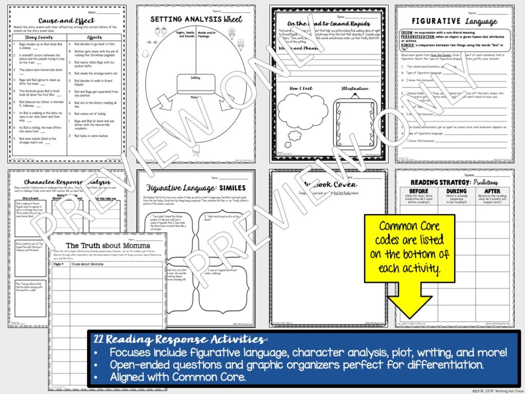 Bud, Not Buddy Novel Study Unit | Comprehension with Activities and ...