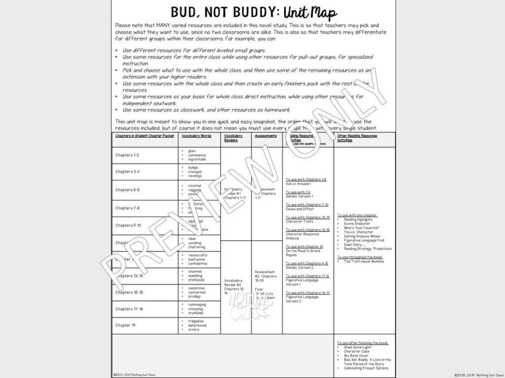 Bud, Not Buddy Novel Study Unit | Comprehension with Activities and ...