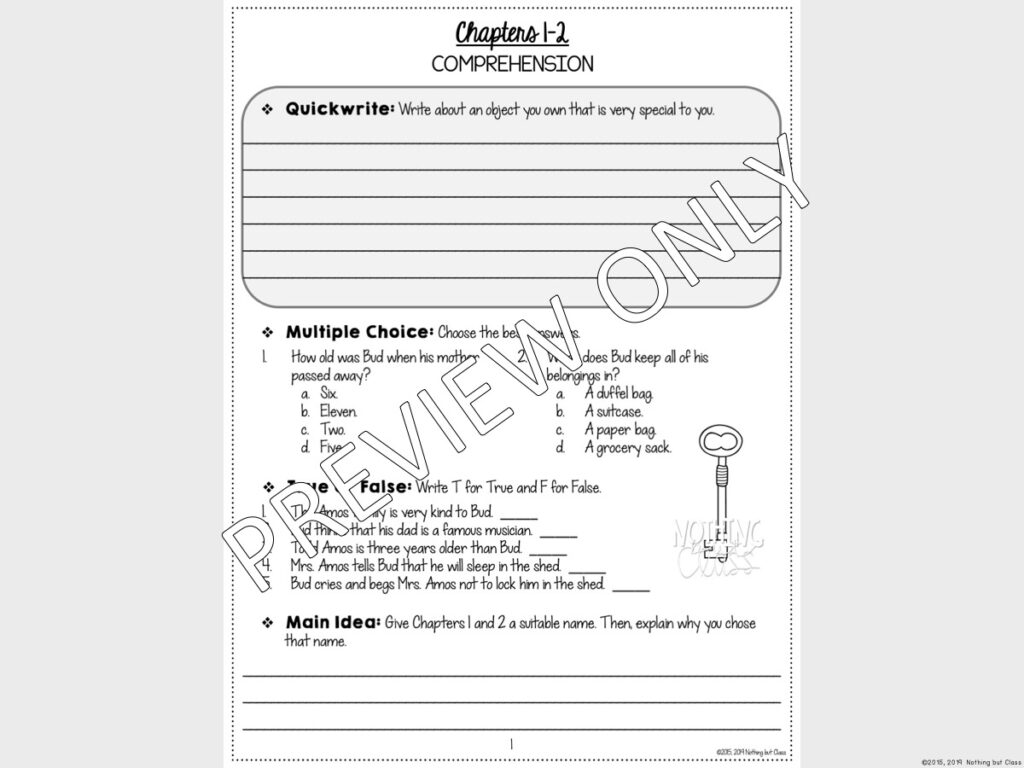 Bud, Not Buddy Novel Study Unit | Comprehension with Activities and ...