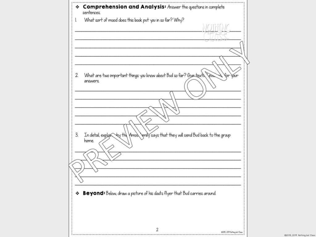 Bud, Not Buddy Novel Study Unit | Comprehension with Activities and ...