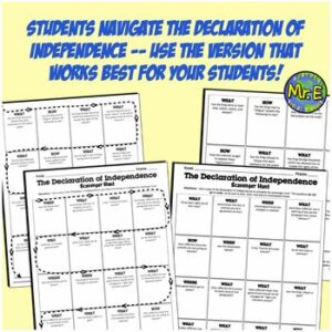 Declaration of Independence Analysis Scavenger Hunt American Revolution ...