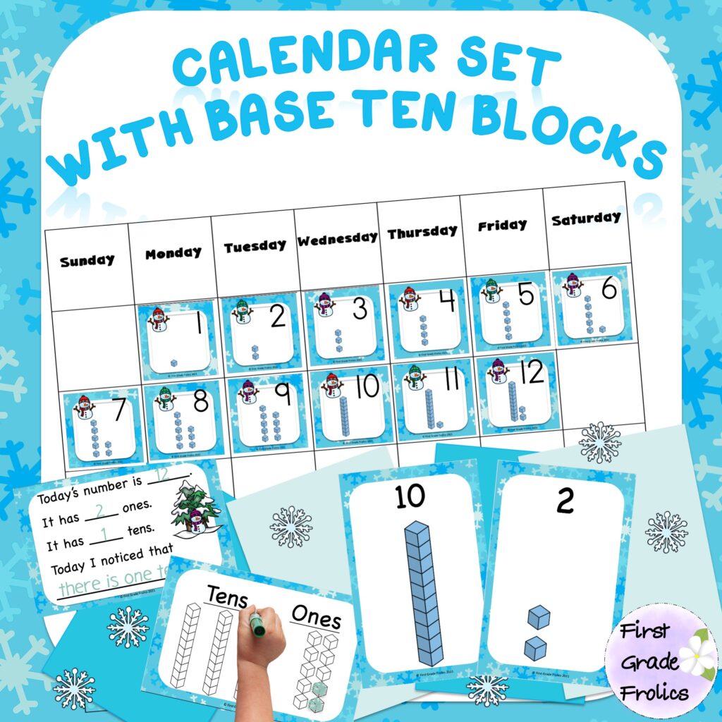 Snowman Calendar Pieces with Base Ten Blocks | Made By Teachers