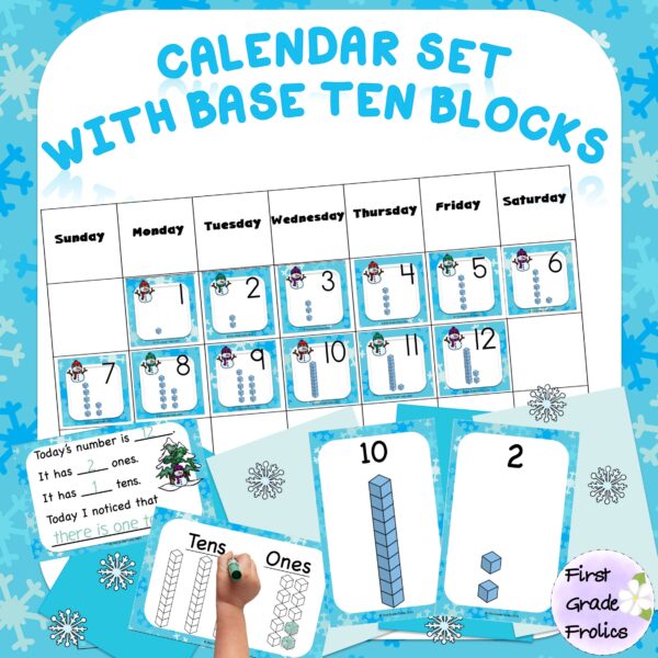 Snowman Calendar Pieces with Base Ten Blocks | Made By Teachers