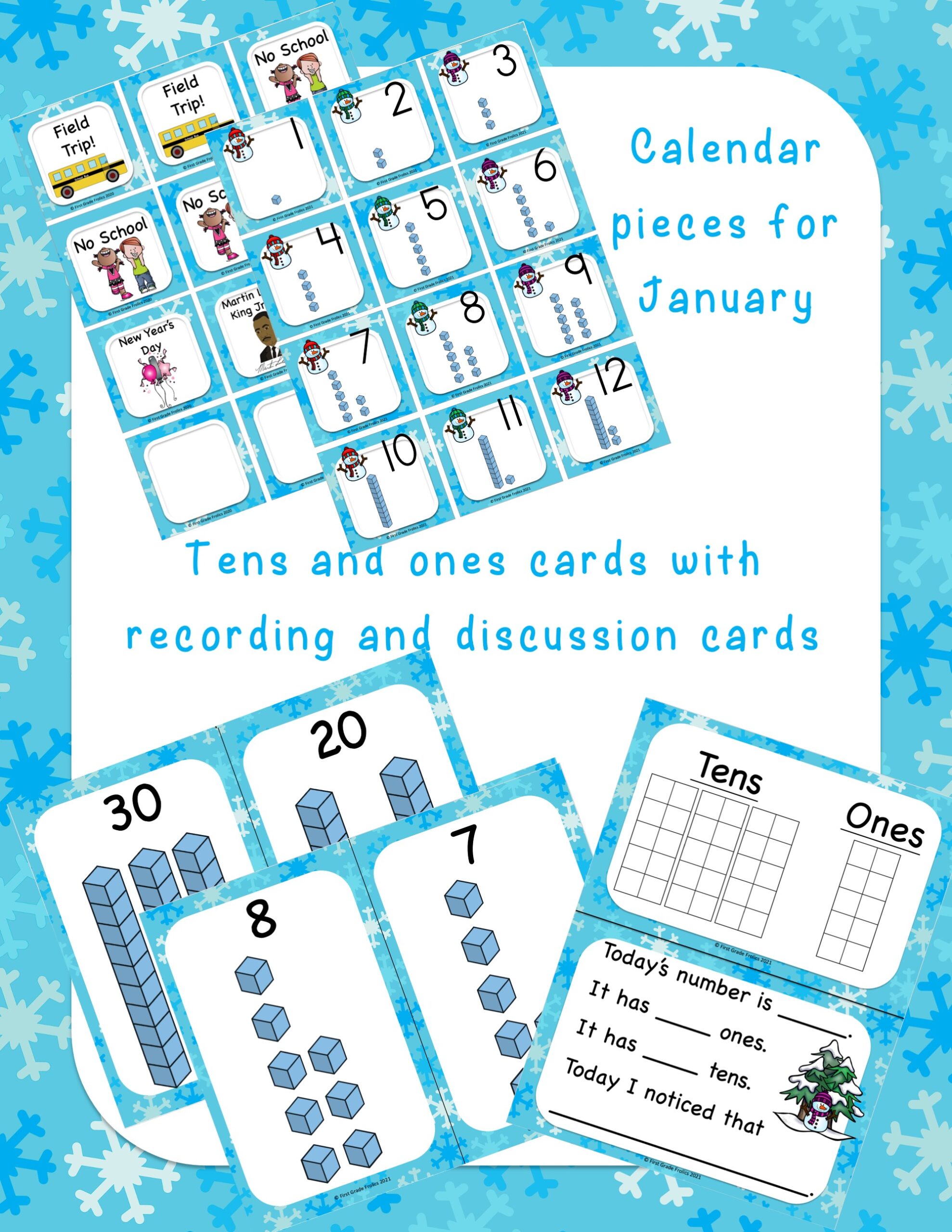 Snowman Calendar Pieces with Base Ten Blocks | Made By Teachers