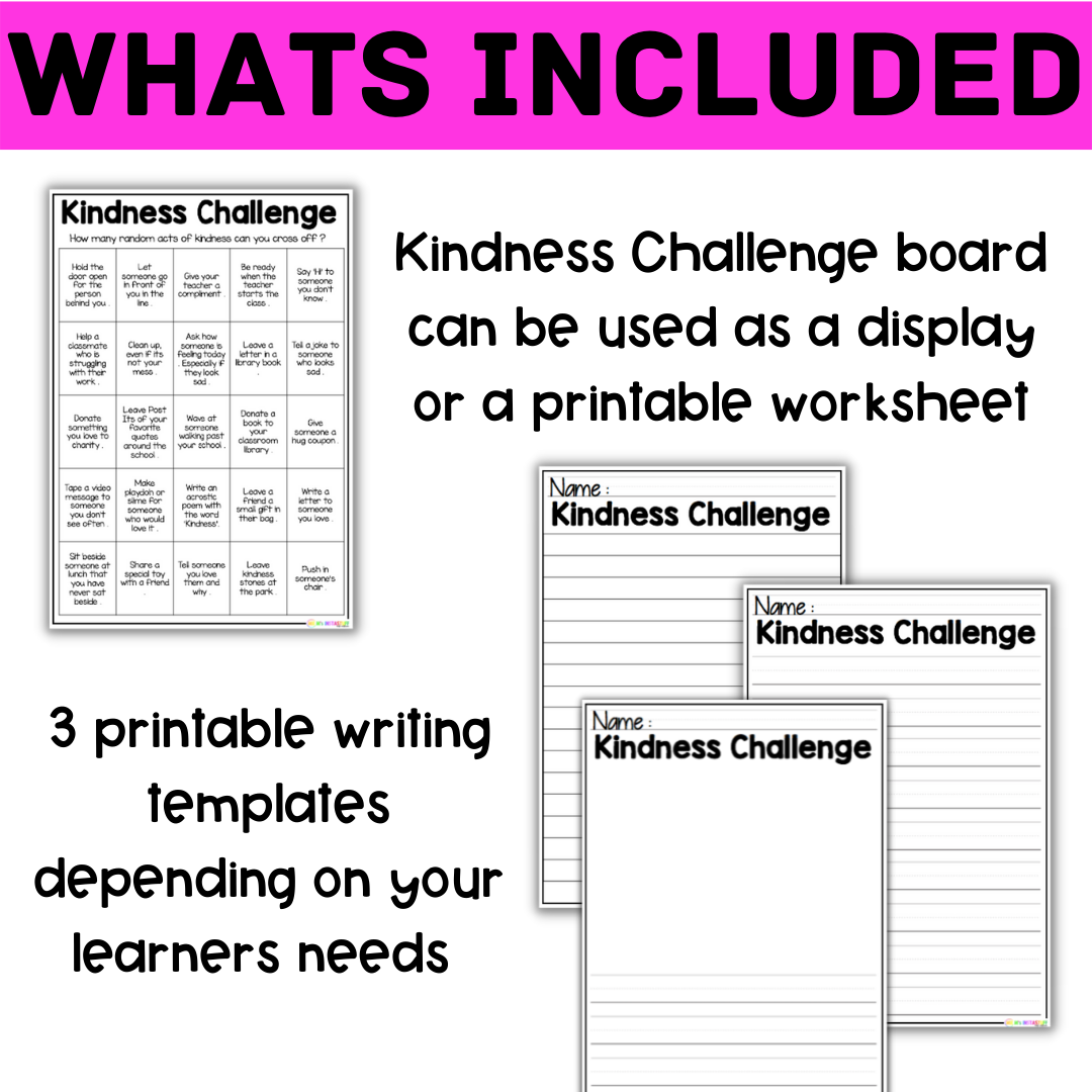 Kindness Activities Challenge Bulletin Board SEL Learning Resource ...