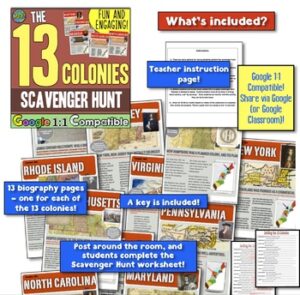 13 Colonies Scavenger Hunt and Map Activity | Made By Teachers