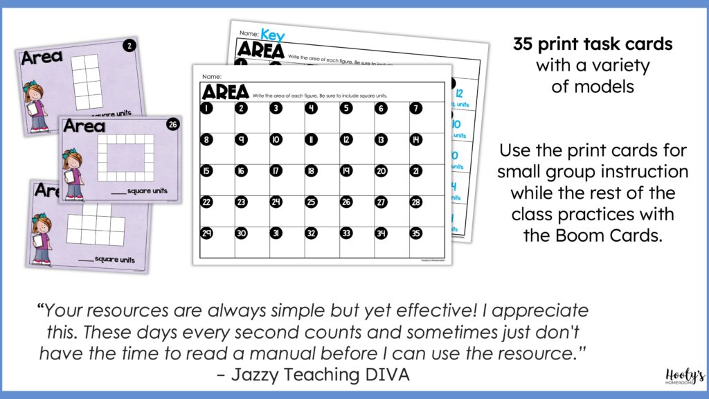 Counting Squares to Find Area Print Task Cards & Boom Cards | Made By ...