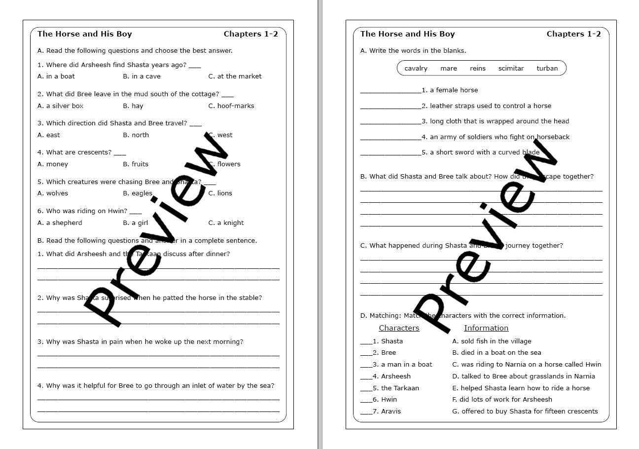 C. S. Lewis "The Horse and His Boy" worksheets | Made By Teachers