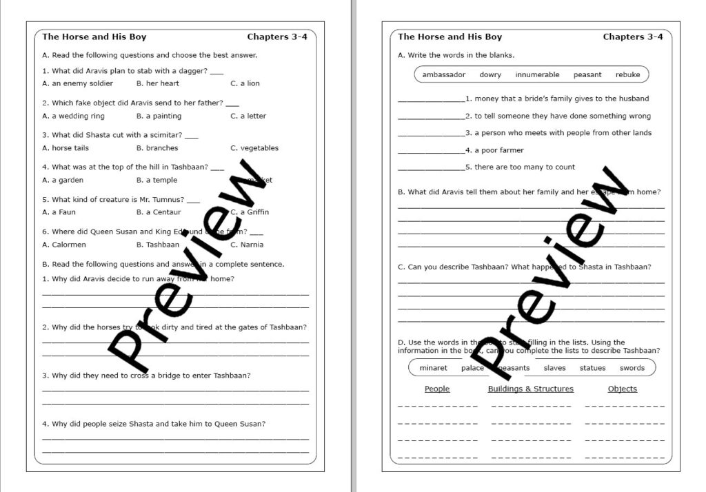 C. S. Lewis "The Horse and His Boy" worksheets | Made By Teachers