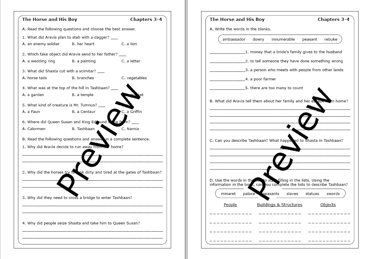 C. S. Lewis "The Horse and His Boy" worksheets | Made By Teachers