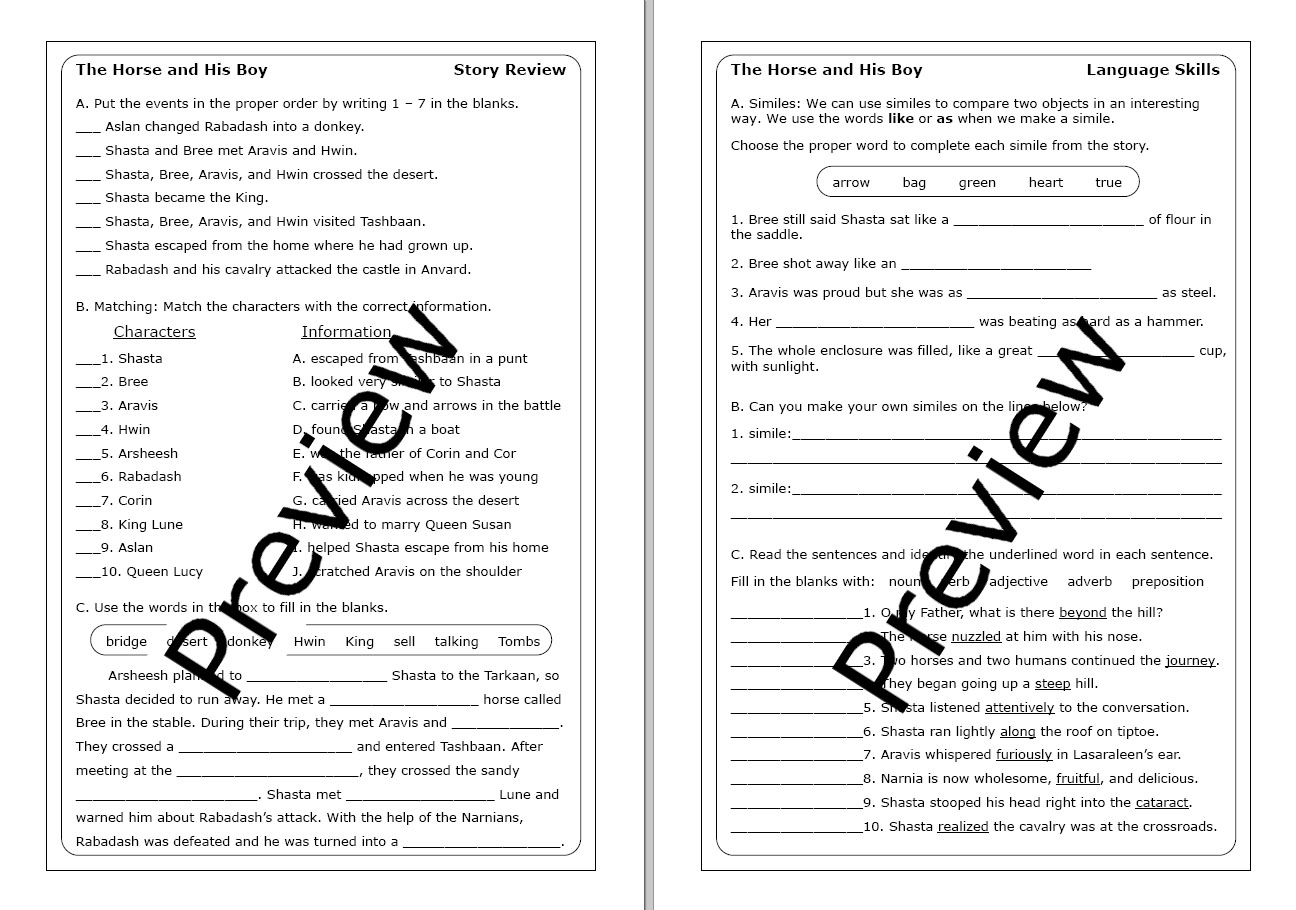 C. S. Lewis "The Horse and His Boy" worksheets | Made By Teachers