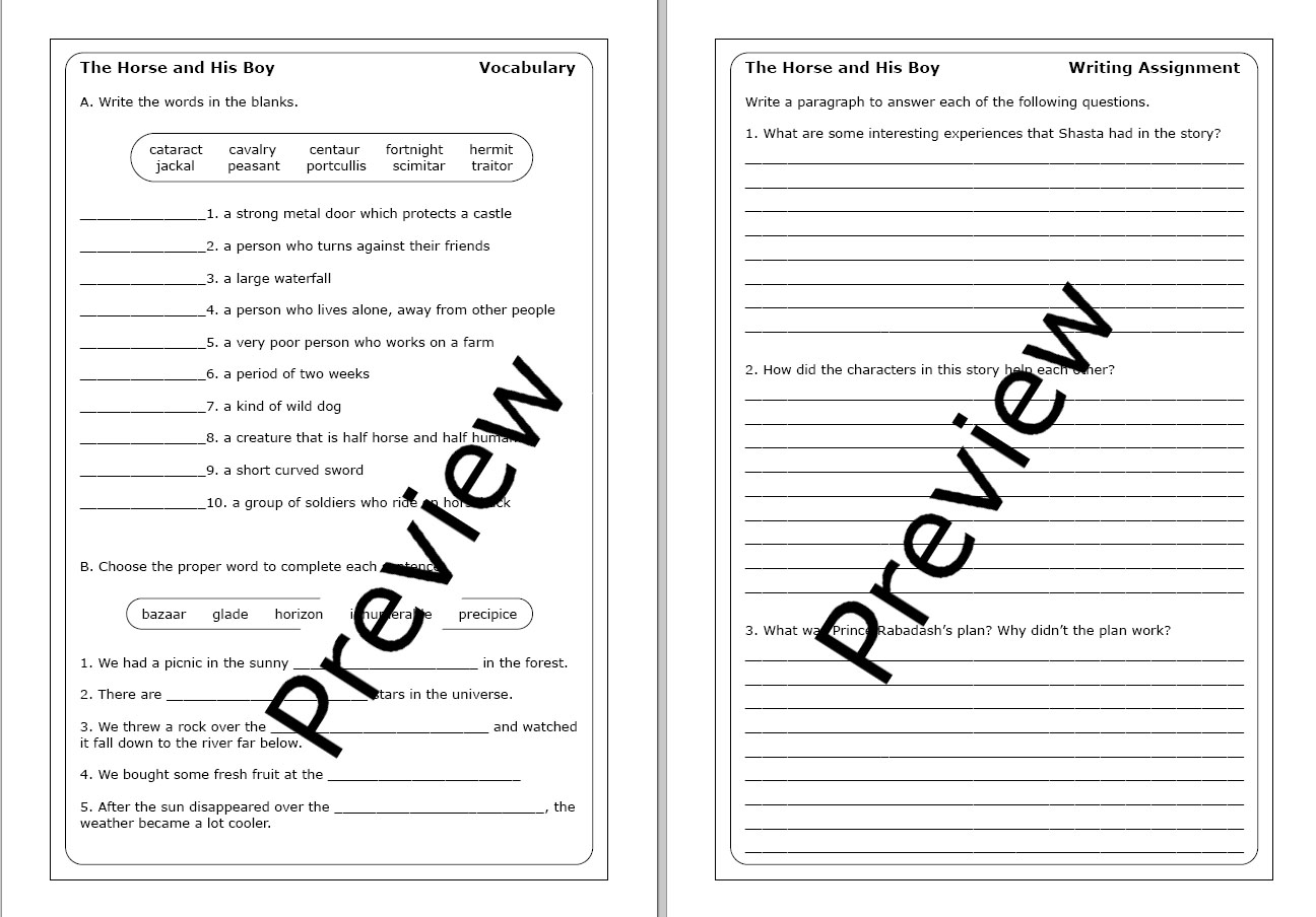 C. S. Lewis "The Horse and His Boy" worksheets | Made By Teachers