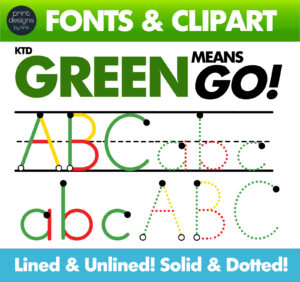 Color Tracing Font - Letter Formation - Green Means Go Font & Clipart ...