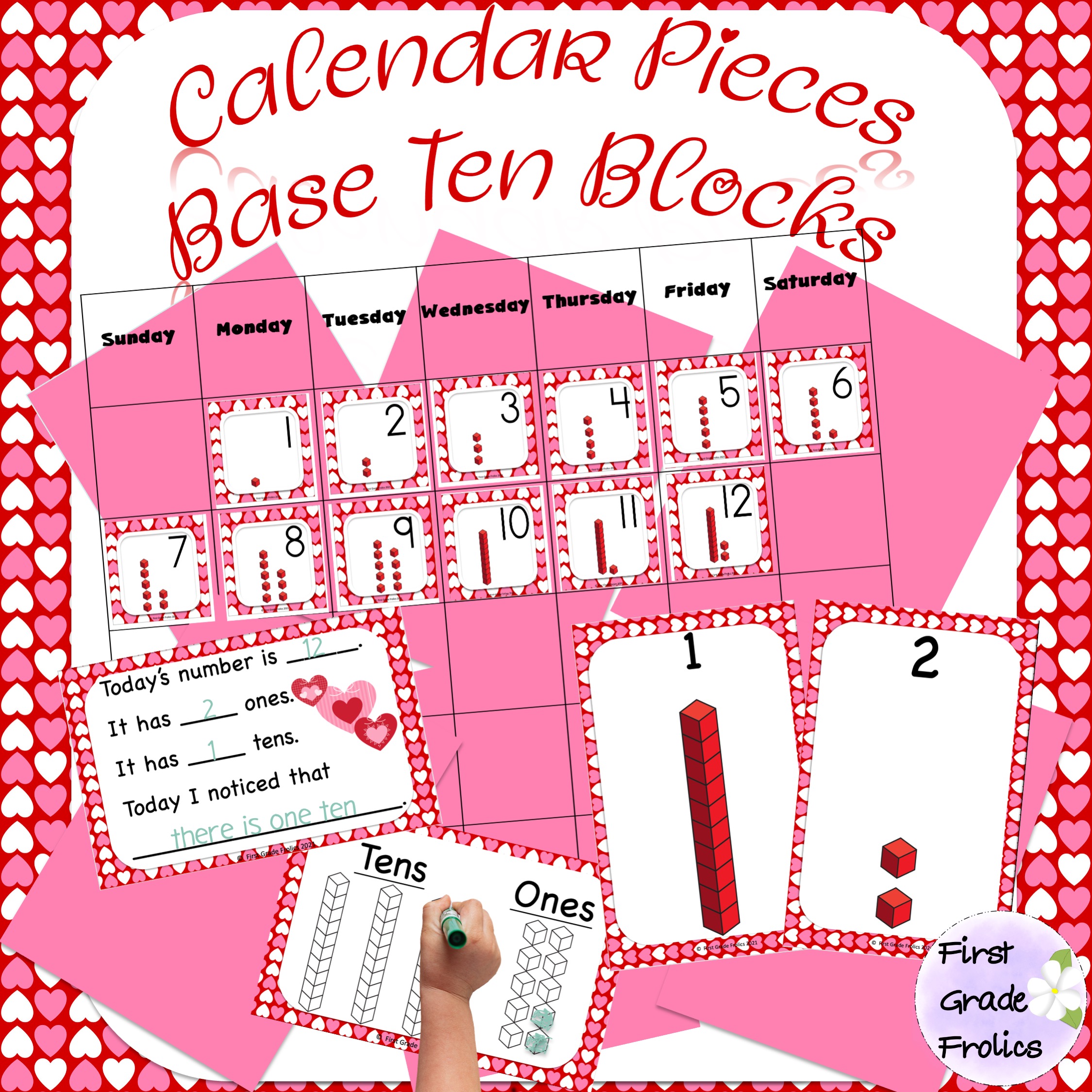 February Valentine Calendar Pieces with Base Ten Blocks | Made By Teachers