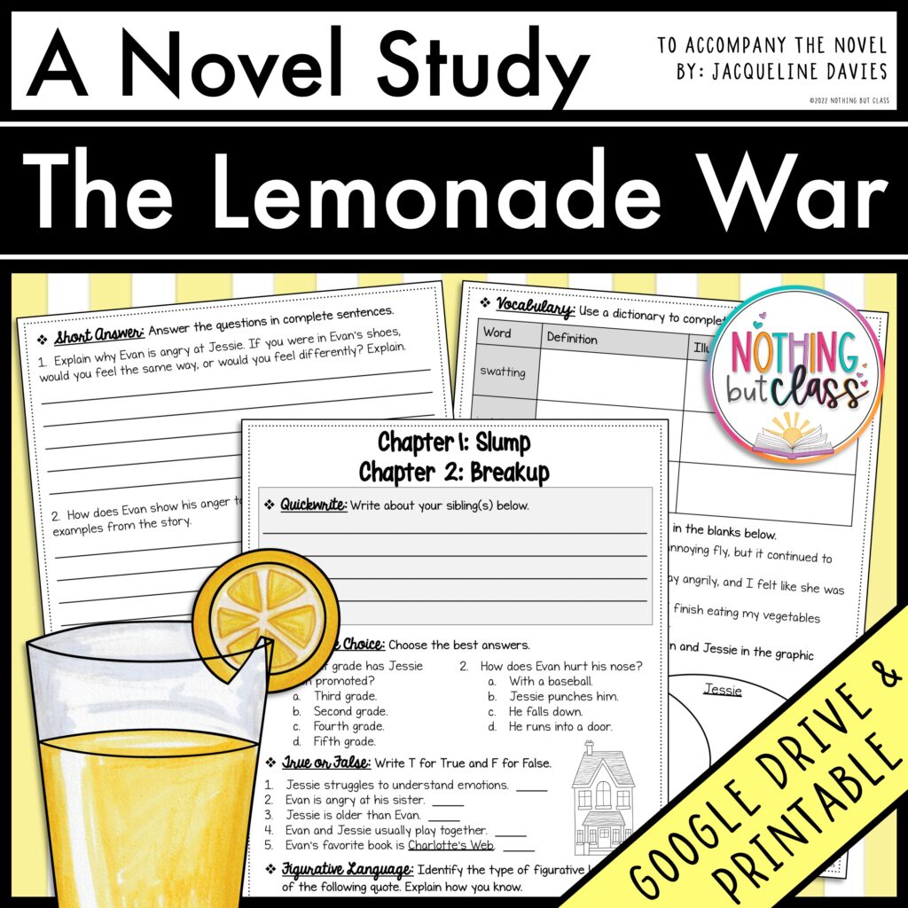 The Lemonade War Novel Study Unit | Comprehension with Activities and ...