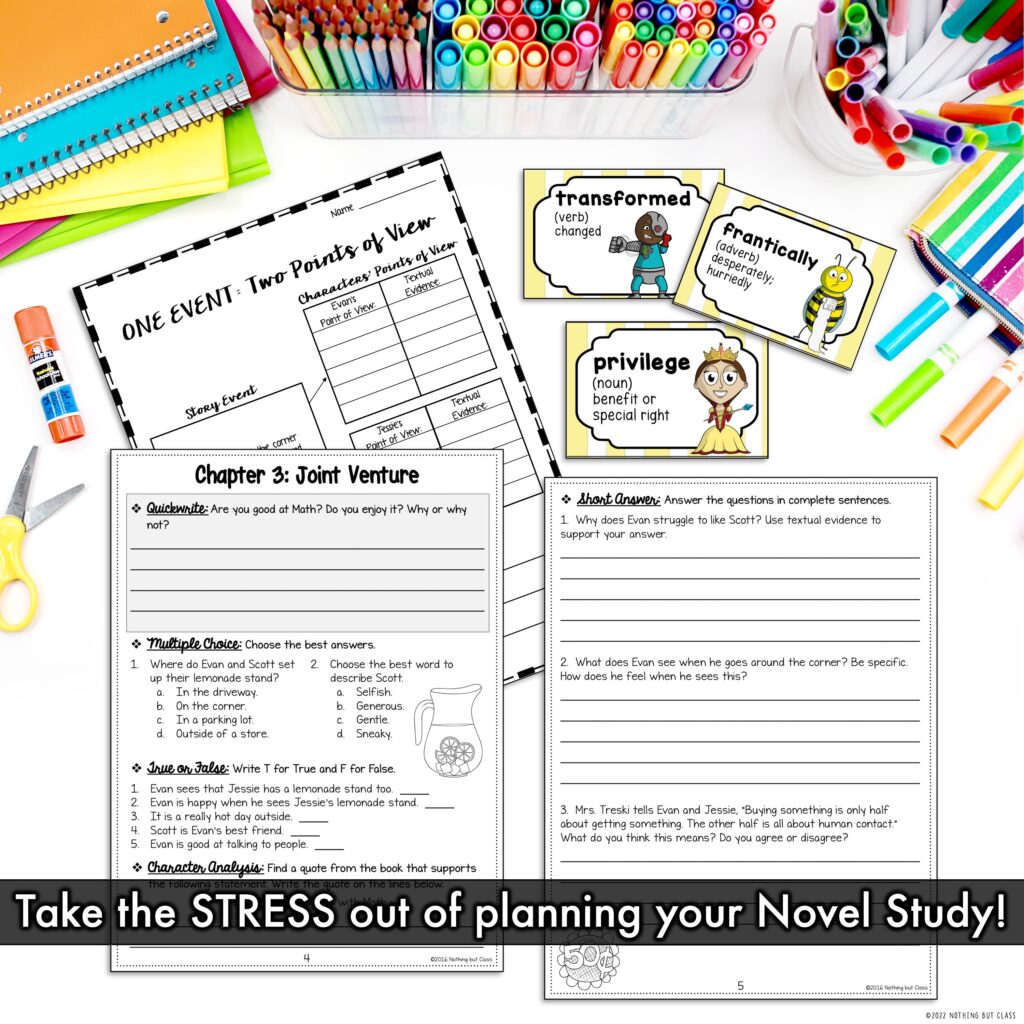 The Lemonade War Novel Study Unit | Comprehension with Activities and ...