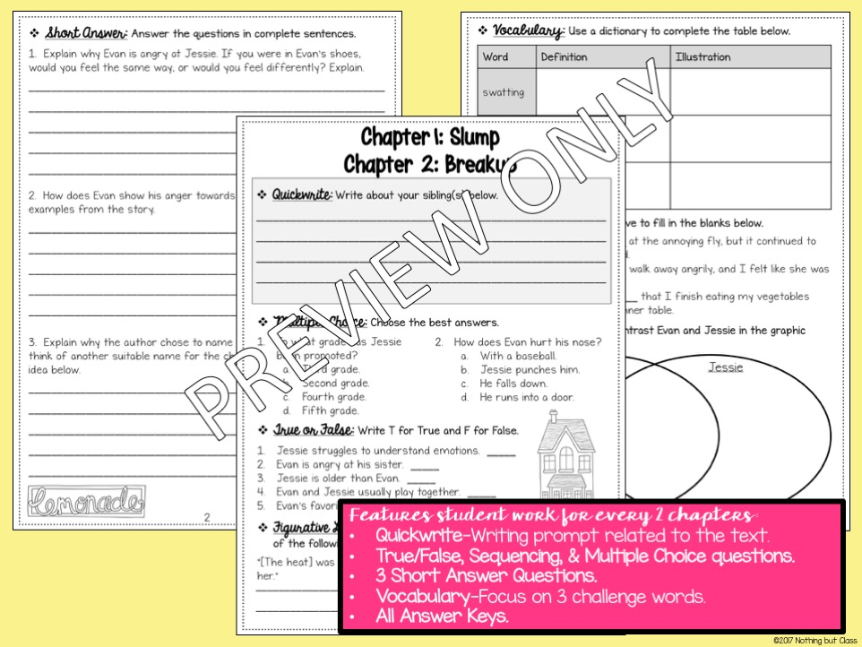The Lemonade War Novel Study Unit | Comprehension with Activities and ...