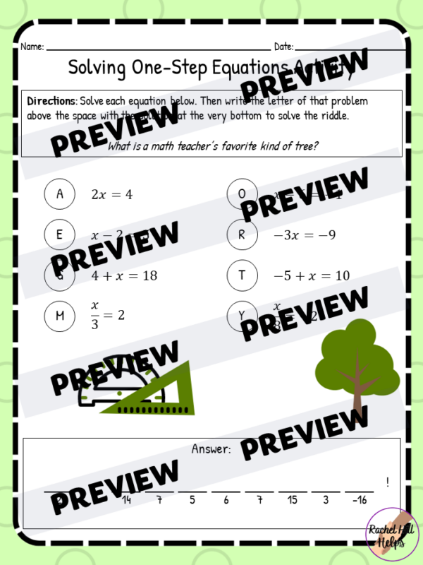 One Step Equations Math Riddle Activity - Self Checking for Independent ...
