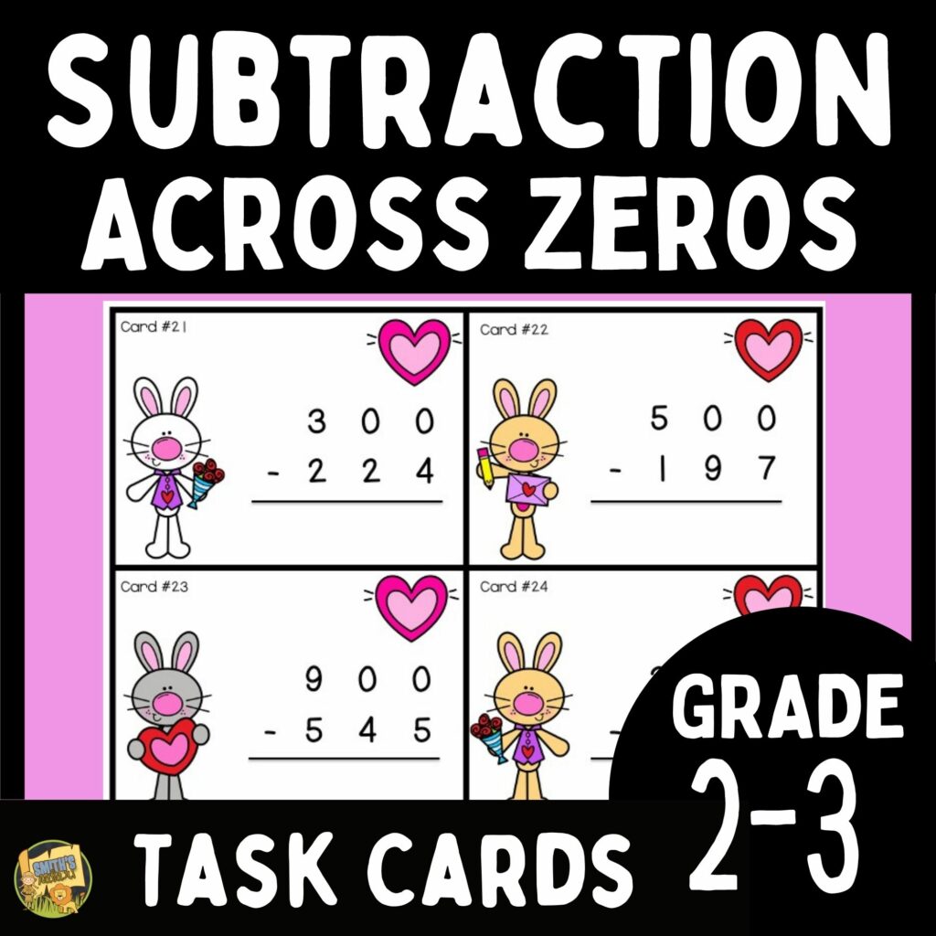 3-Digit Subtraction Across Zero - Bunny Easter Themed Task Cards | Made ...