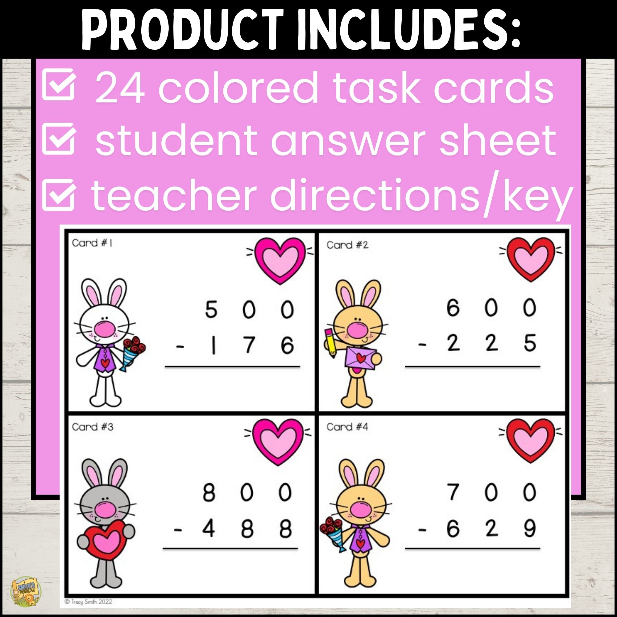 3-Digit Subtraction Across Zero - Bunny Easter Themed Task Cards | Made ...