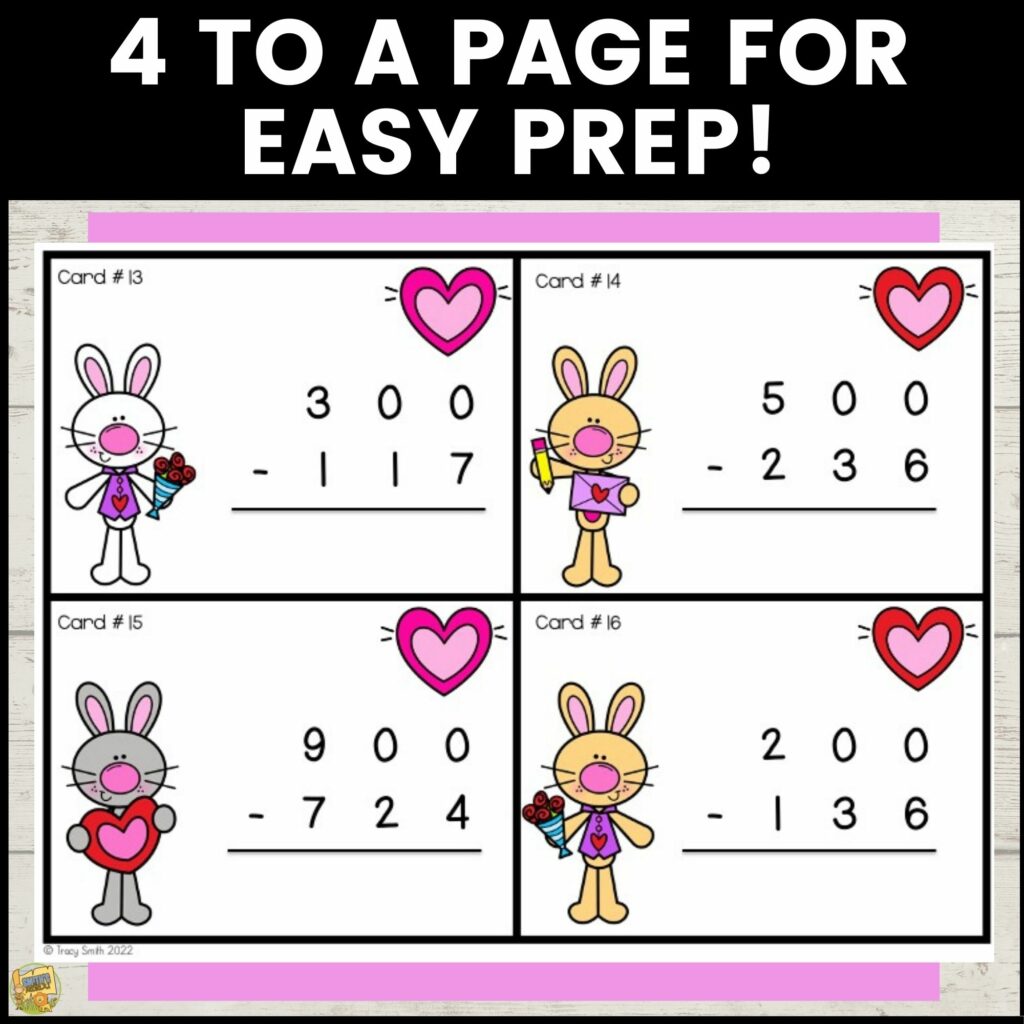 3-Digit Subtraction Across Zero - Bunny Easter Themed Task Cards | Made ...