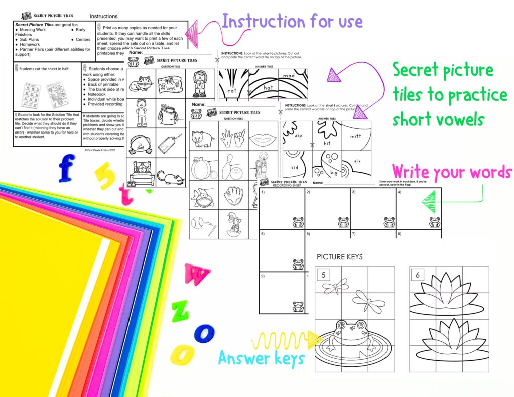 Short Vowel Secret Pictures | Made By Teachers
