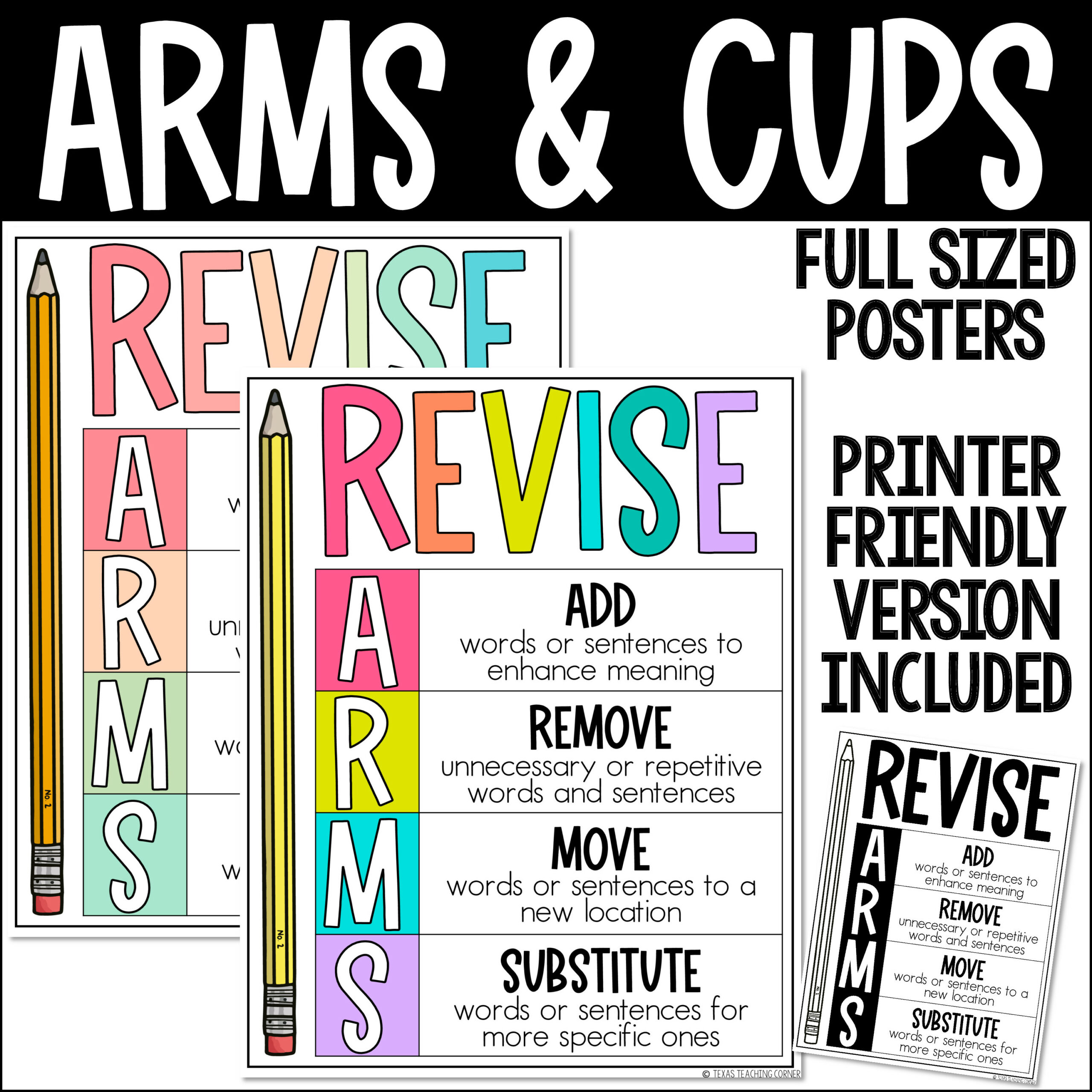 Revising and Editing Writing Posters - ARMS and CUPS | Made By Teachers